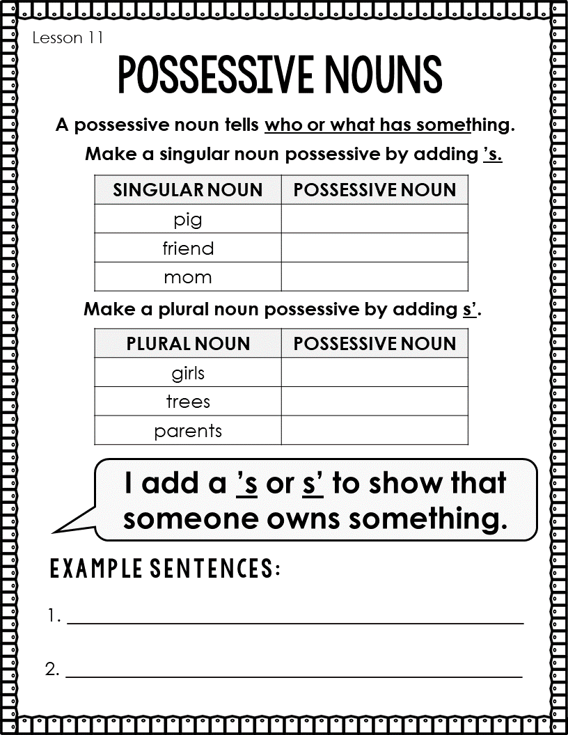 4 Free Possessive Nouns Worksheets For Grammar
