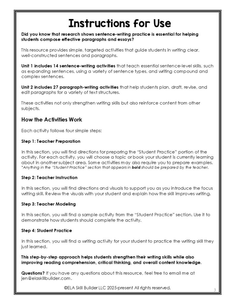 Sentence And Paragraph Writing Workbook For Homeschool